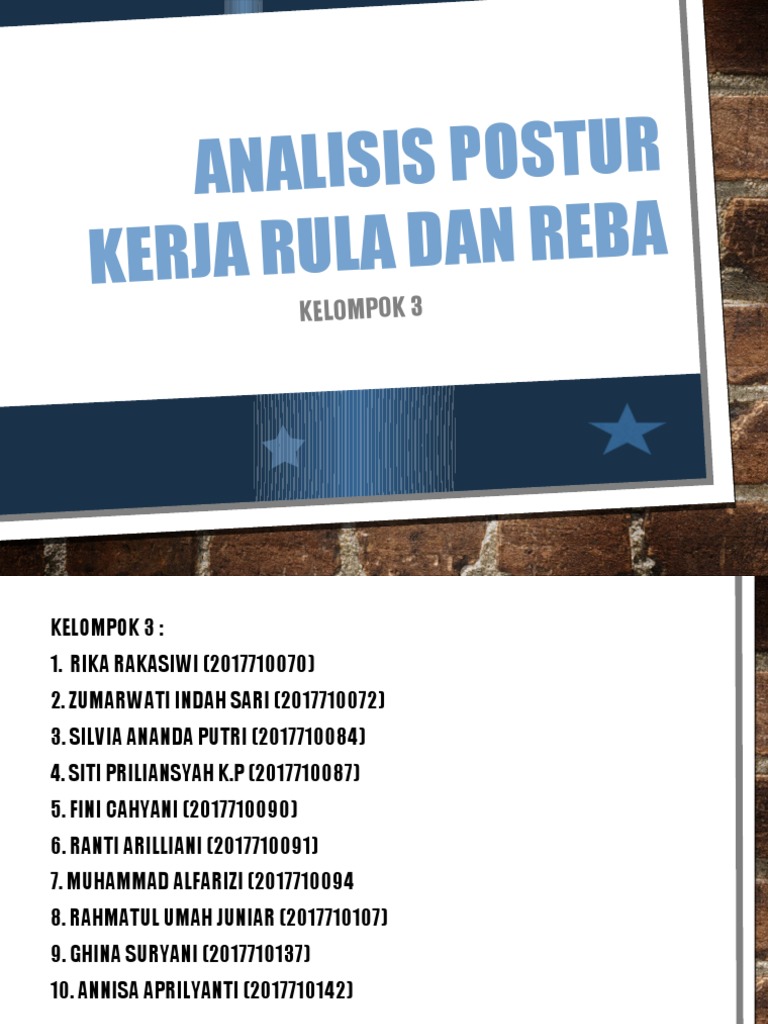 Analisis Postur Kerja RULA Dan REBA Kelompok 3 | PDF | Metode & Bahan Ajar