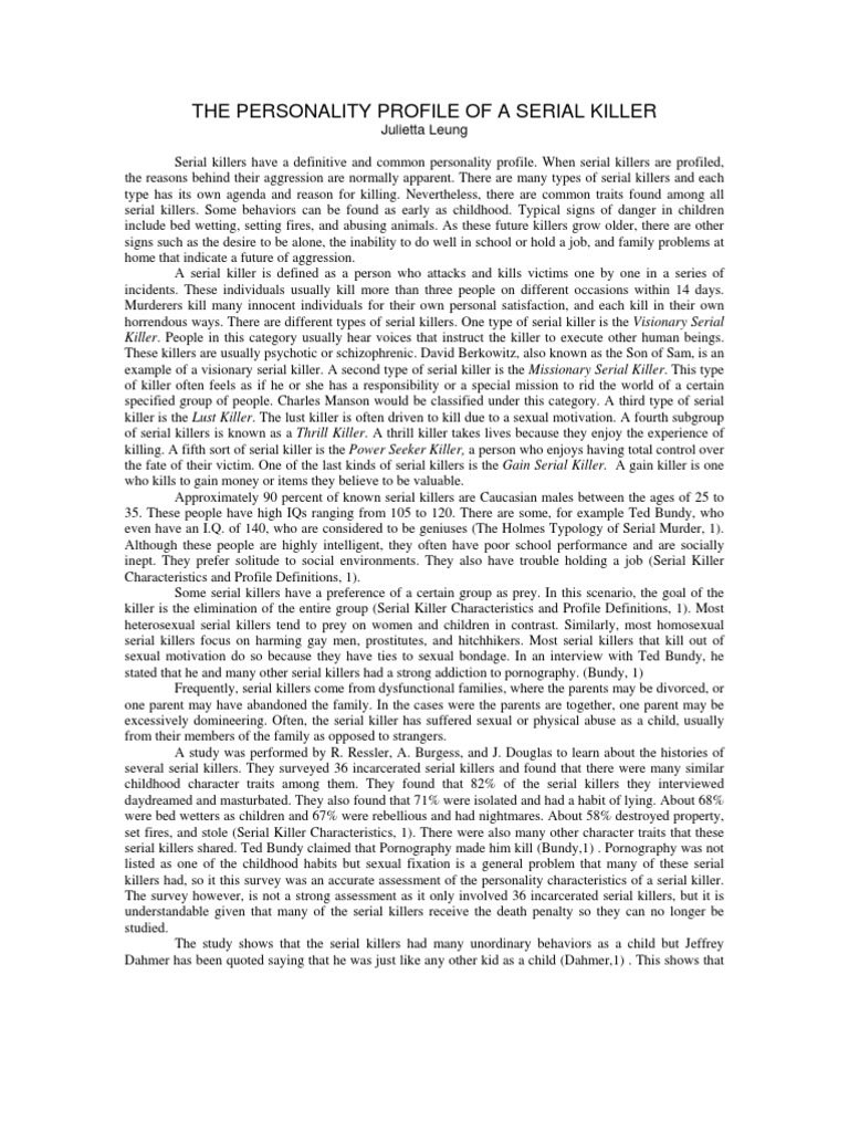 The Personality Profile of A Serial Killer | PDF | Serial Killer ...