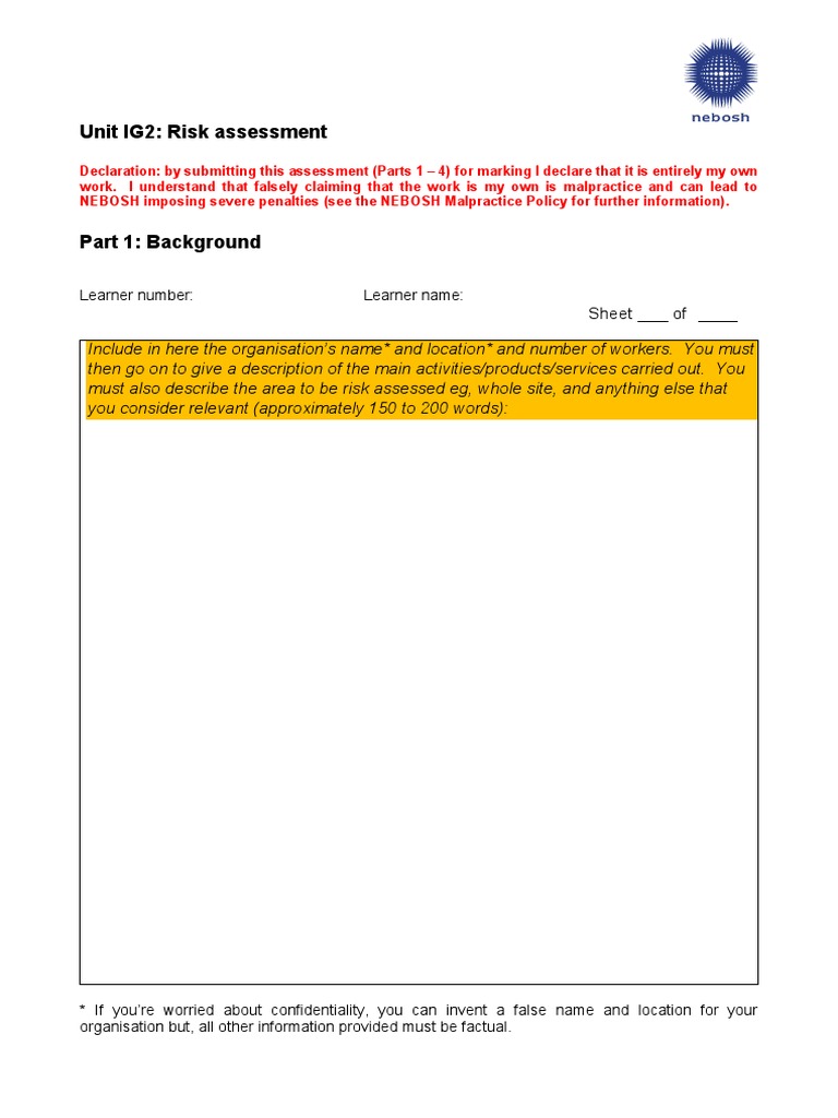 Ig2 Forms Written Submission | PDF | Risk Assessment | Risk