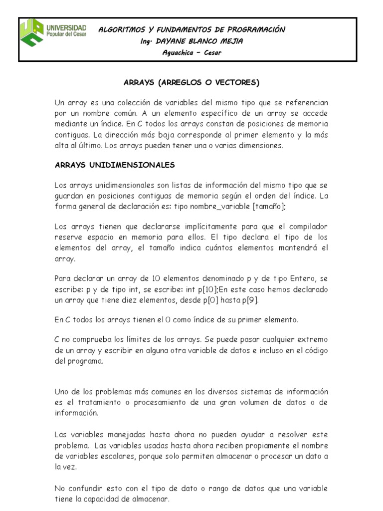 Vectores Arrays Unidimensionales | PDF | Estructura de datos de matriz | Ingeniería de software