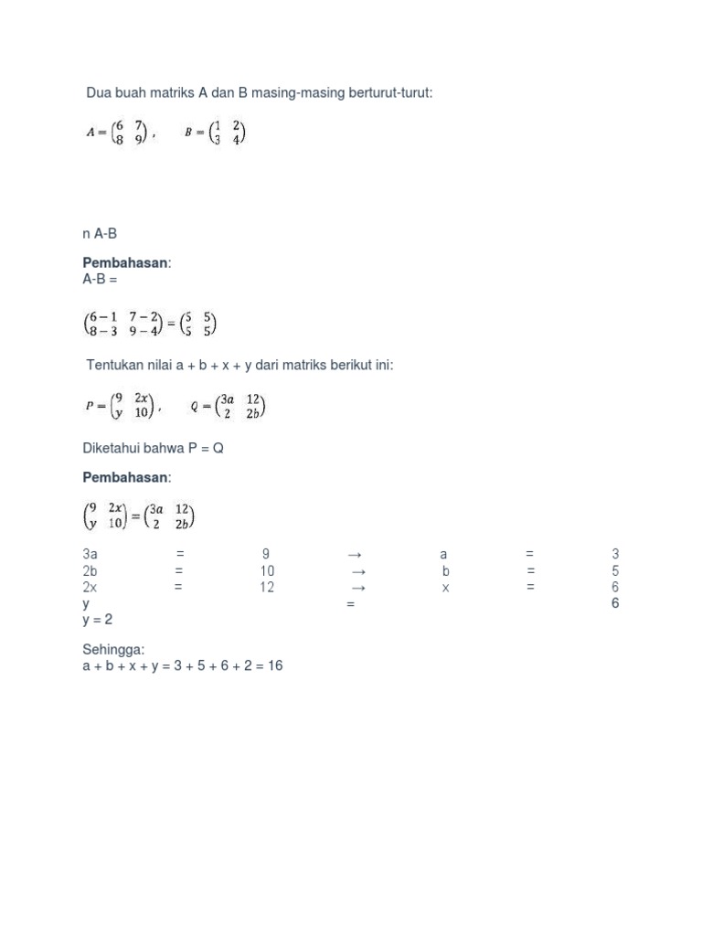 Dua Buah Matriks A Dan B Masing | PDF