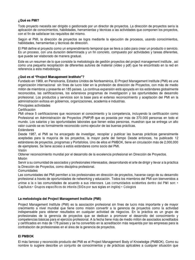 Qué Es PMI | PDF | Gestión de proyectos | Planificación
