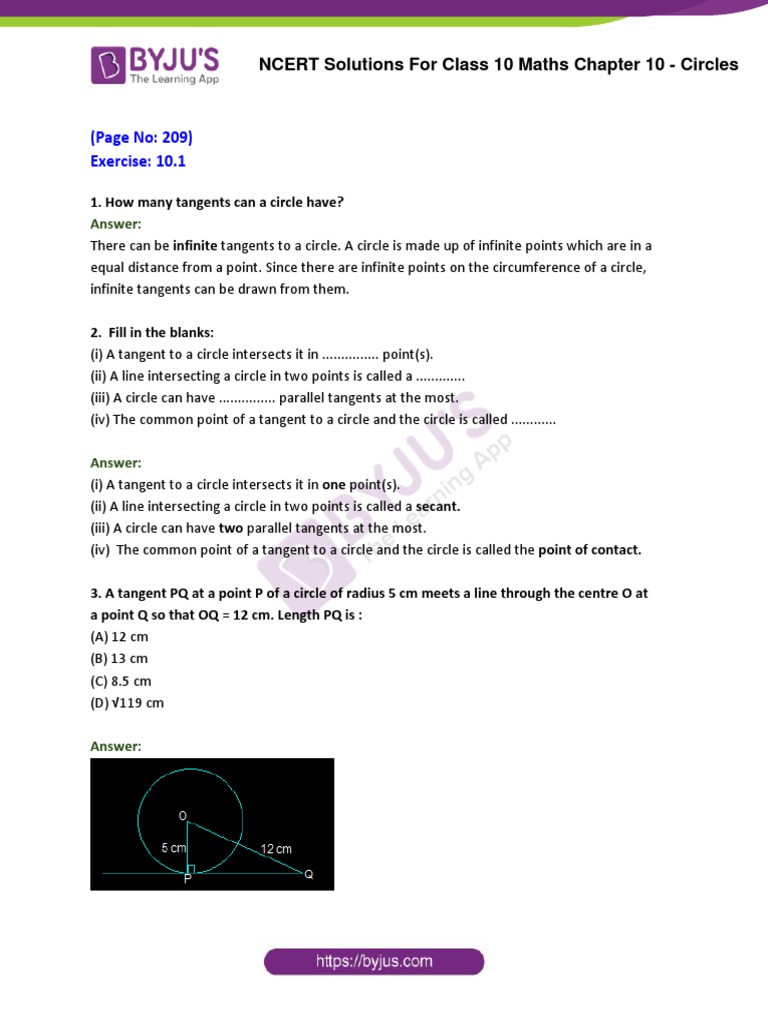 NCERT Solutions For CBSE Class 10 Maths Chapter 10 Circles | PDF ...