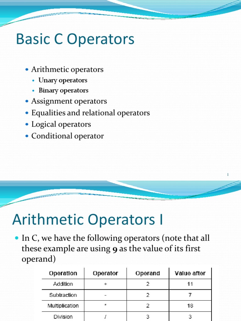 Lect 5 3 Operators In C Pdf Integer Computer Science Notation