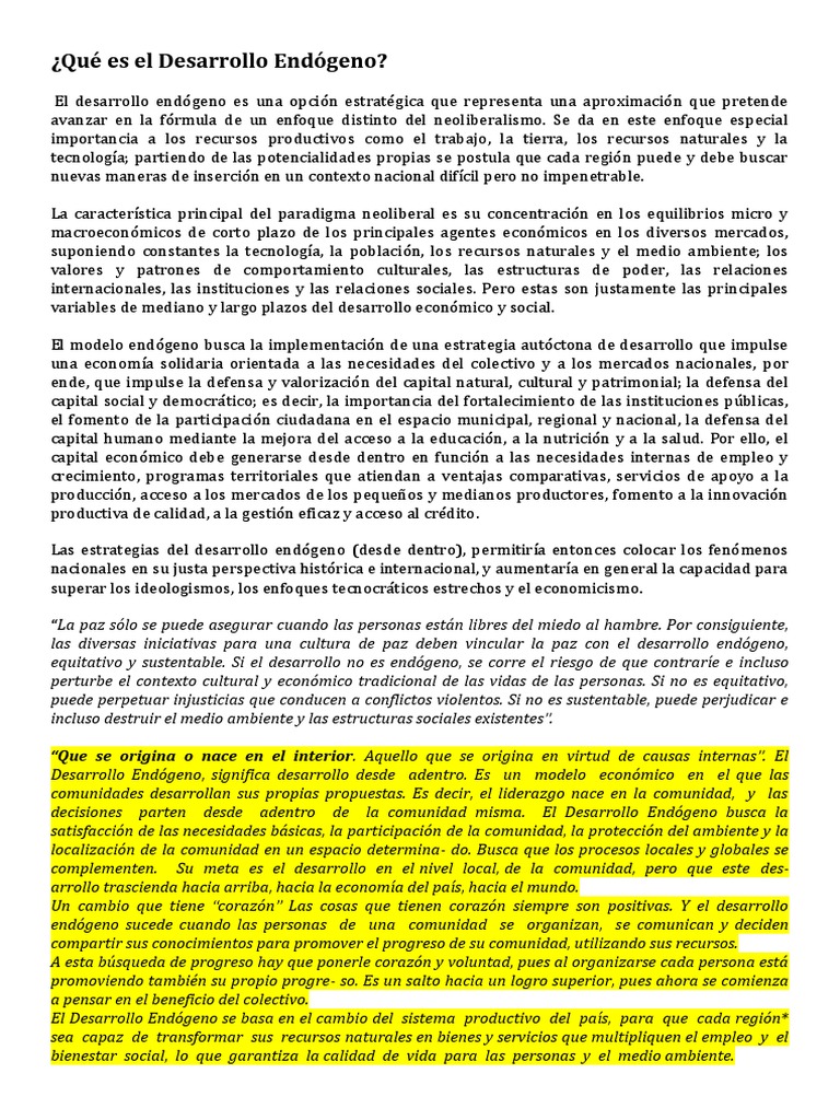 Qué Es El Desarrollo Endógeno | PDF | Desarrollo sostenible | Sociedad