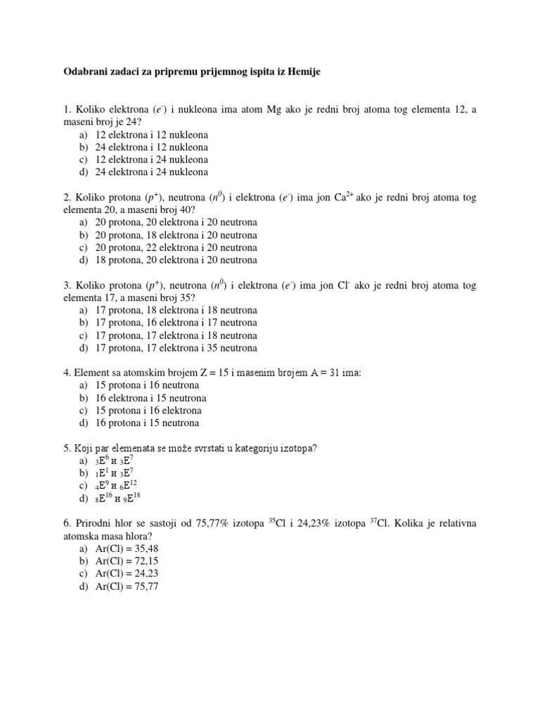 Odabrani Zadaci Iz Hemije Pripremna Nastava1 | PDF