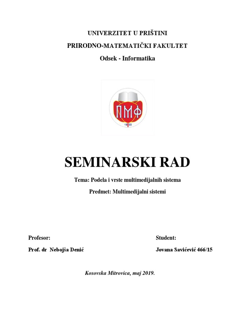 Podela I Vrste Multimedijalnih Sistema - Docx MT | PDF