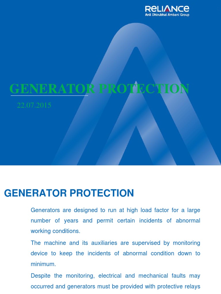 Generator Protection | PDF | Electric Generator | Transformer