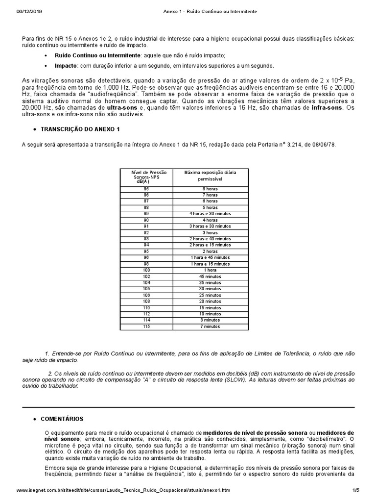 Classificação e limites de tolerância para ruído contínuo ou ...