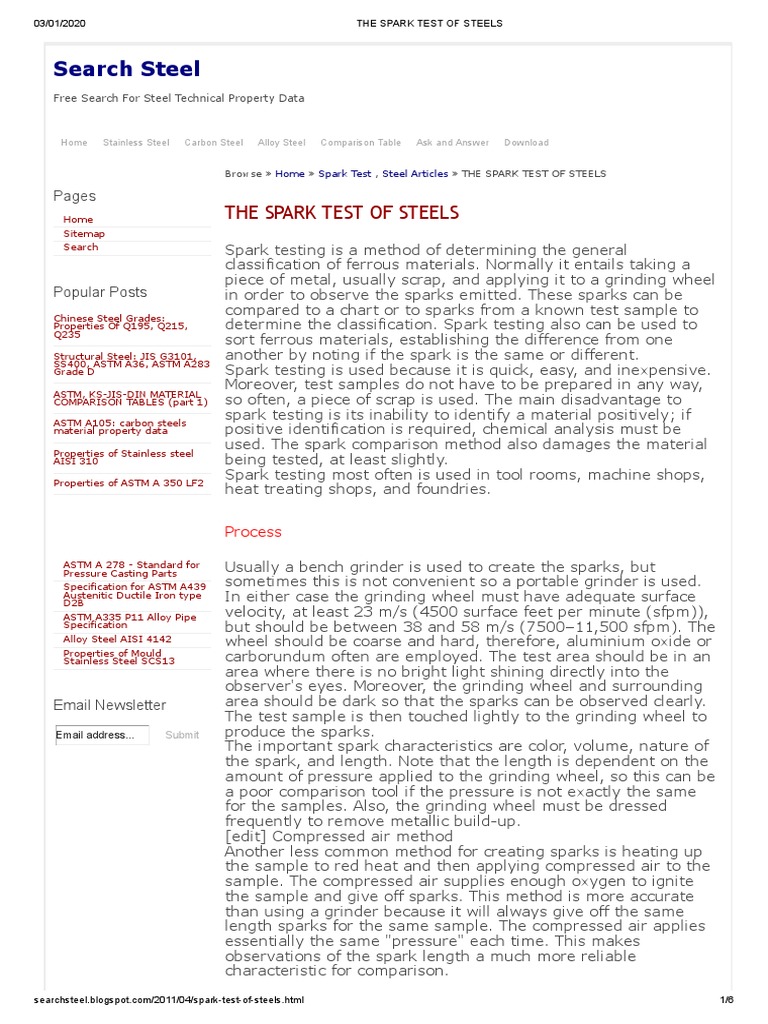 The Spark Test of Steels | PDF | Transition Metals | Steel