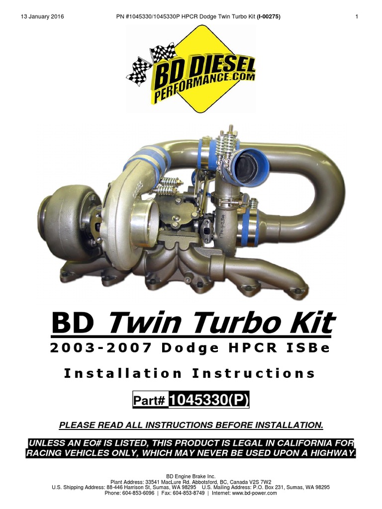 Dodge Twin Turbo Kit Guide | PDF | Turbocharger | Engines
