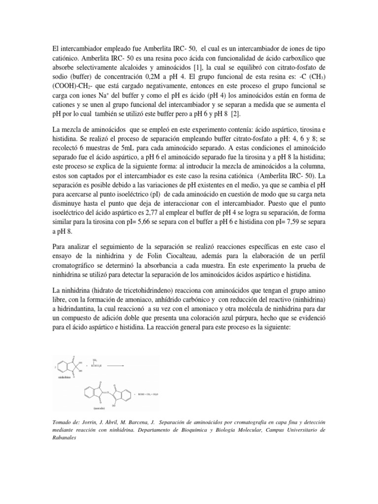 Intercambio Iónico | PDF | Solución tampón | Aminoácidos