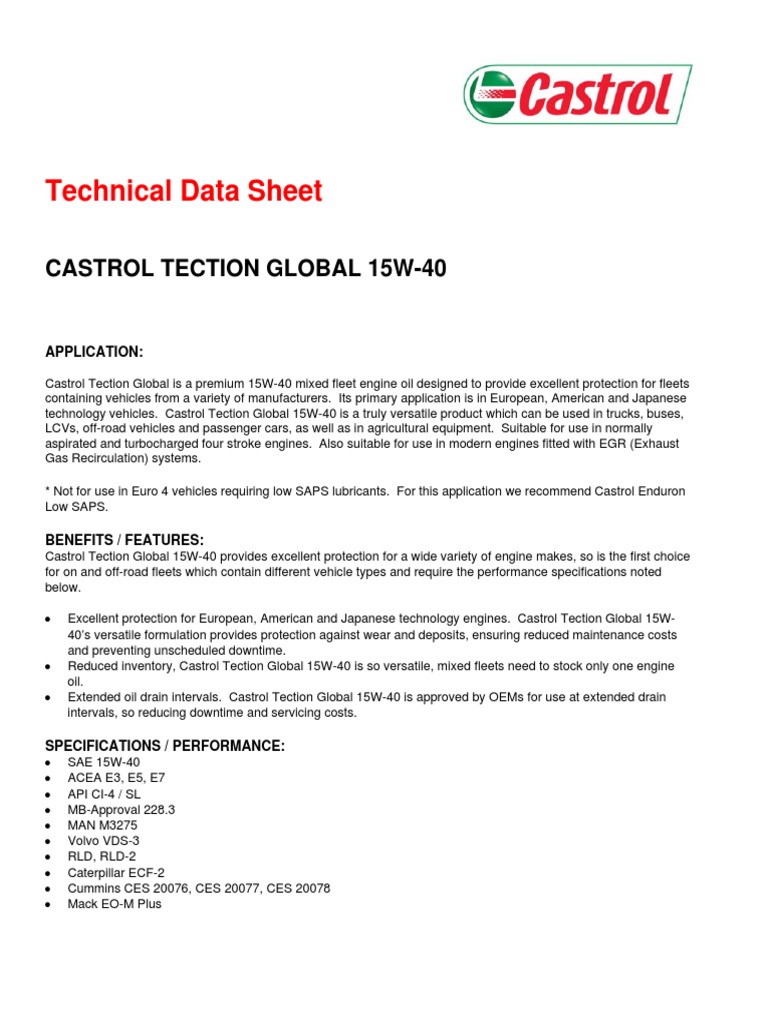 Tection Global 15W-40 | PDF | Motor Oil | Vehicles