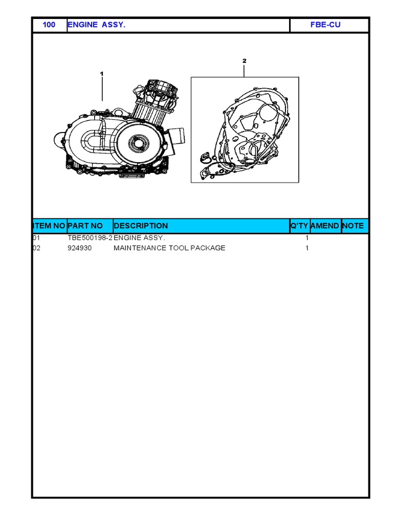 Parts List for Small Engine Assembly with Detailed Breakdown of ...