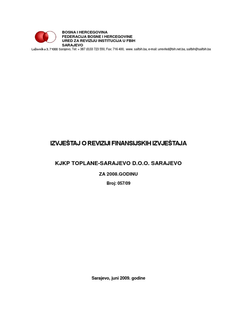 Izvj KJKP Toplane Doo 2008 | PDF