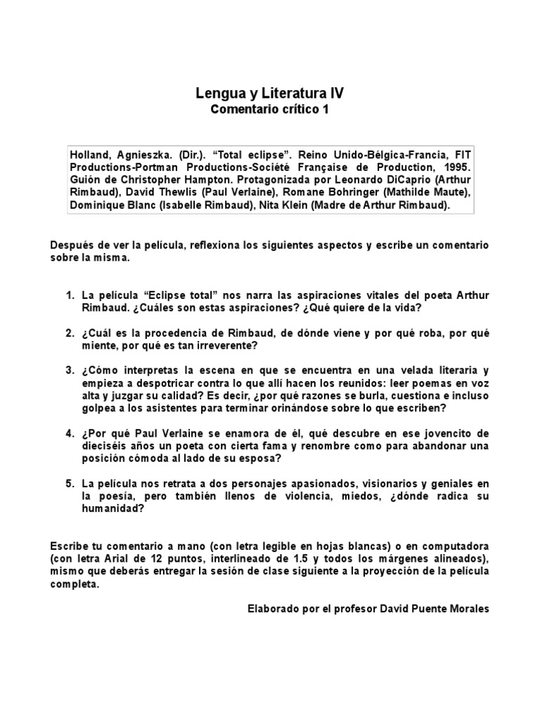 Análisis de "Eclipse Total" y Rimbaud | PDF