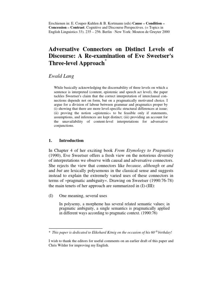 Adversative Connectors On Distinct Levels of Discourse: A Re ...