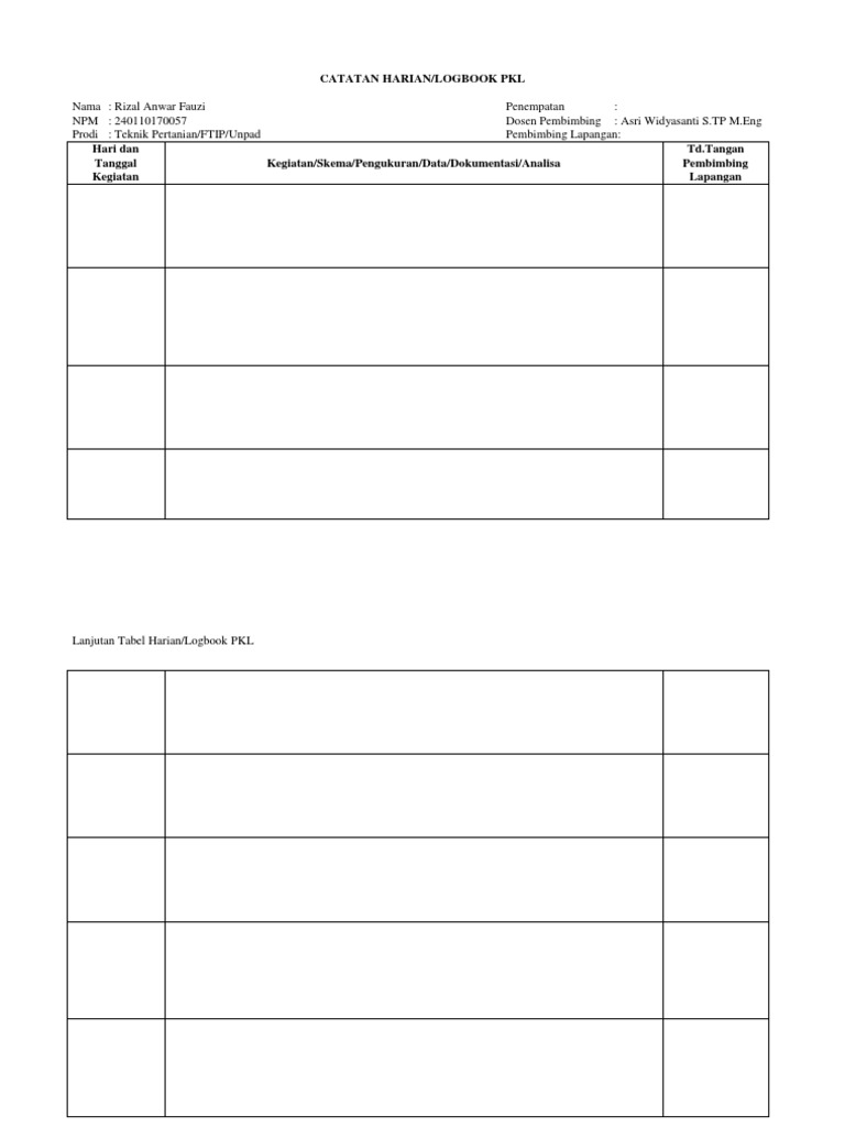 Logbook PKL Rizal | PDF