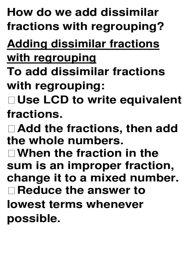 How Do We Add Dissimilar Fractions With Regrouping PDF