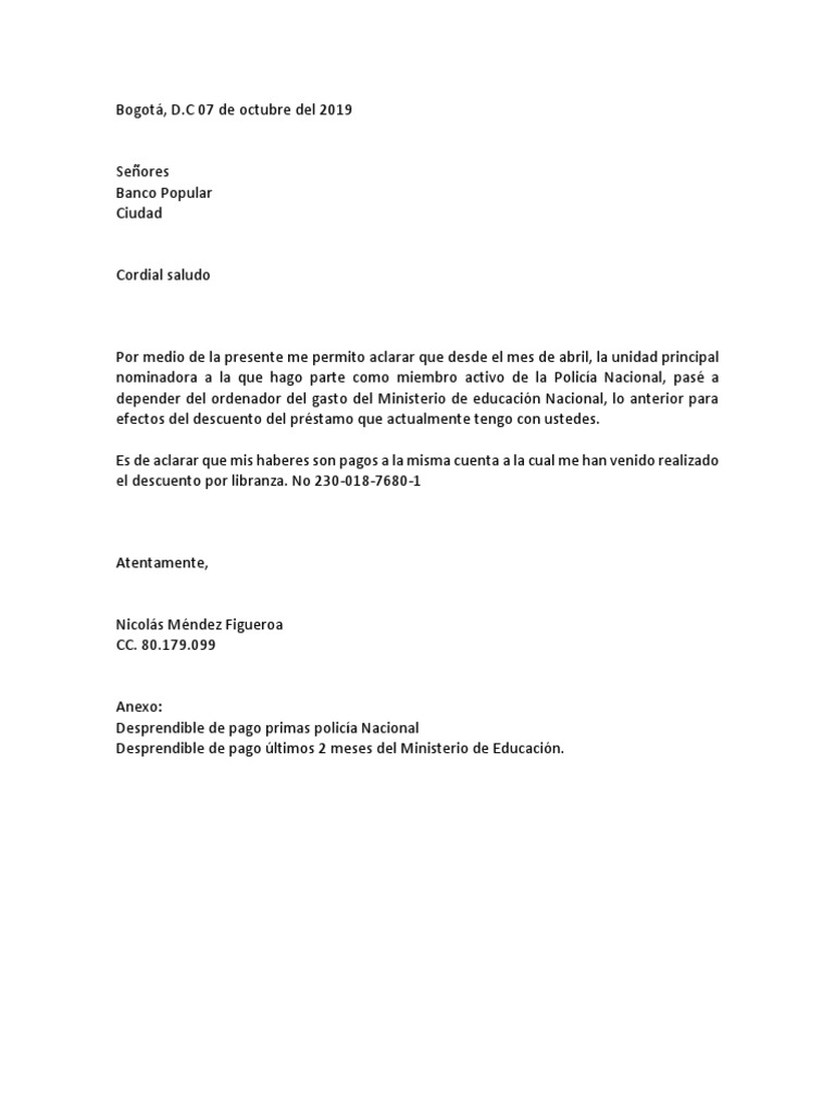 Carta Banco Popular | PDF