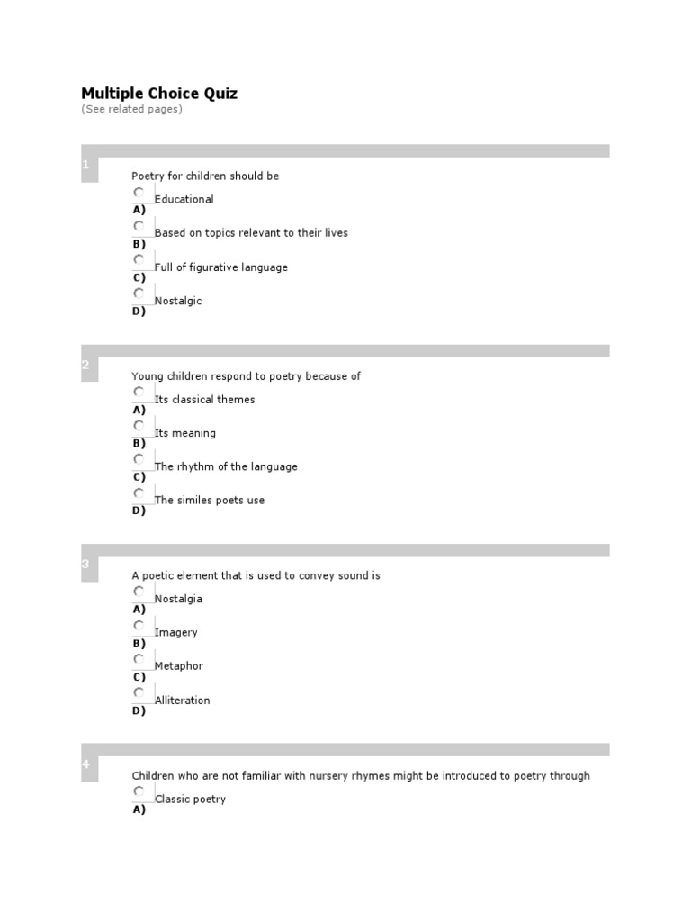 Multiple Choice Quiz | PDF | Poetry | Writing