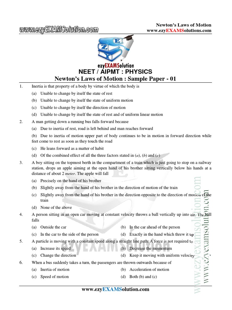 NEET AIPMT NLM Sample Paper 01 | PDF | Force | Weight