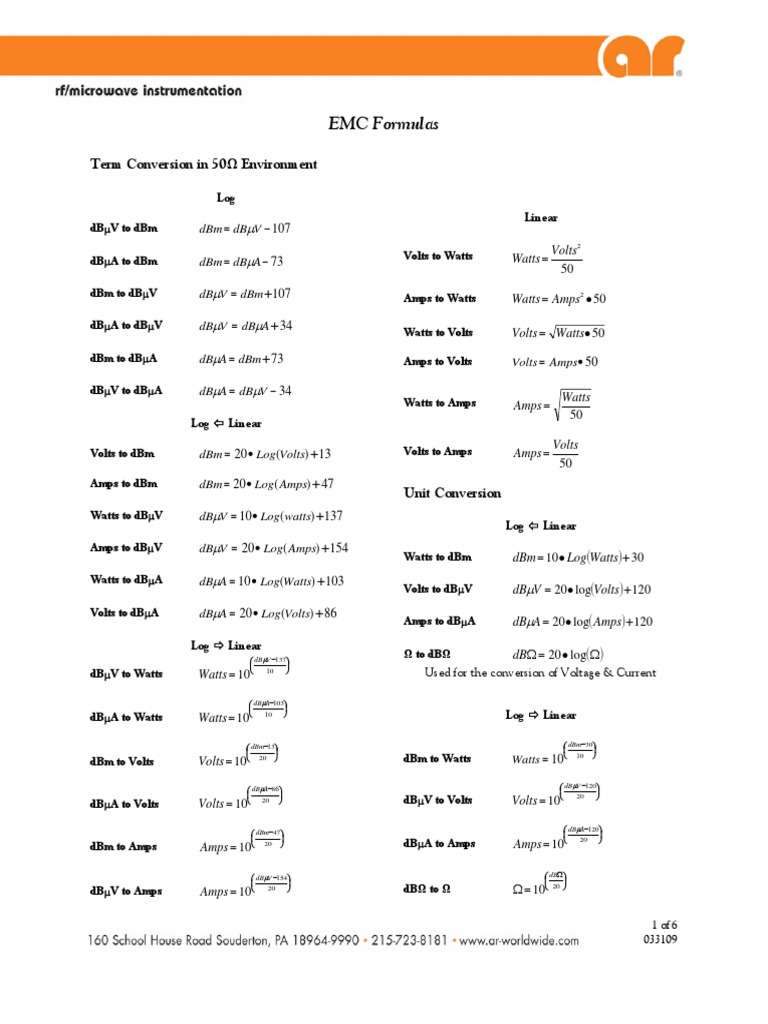 EMC Formulas and Conversion Methods | PDF | Volt | Units Of Measurement