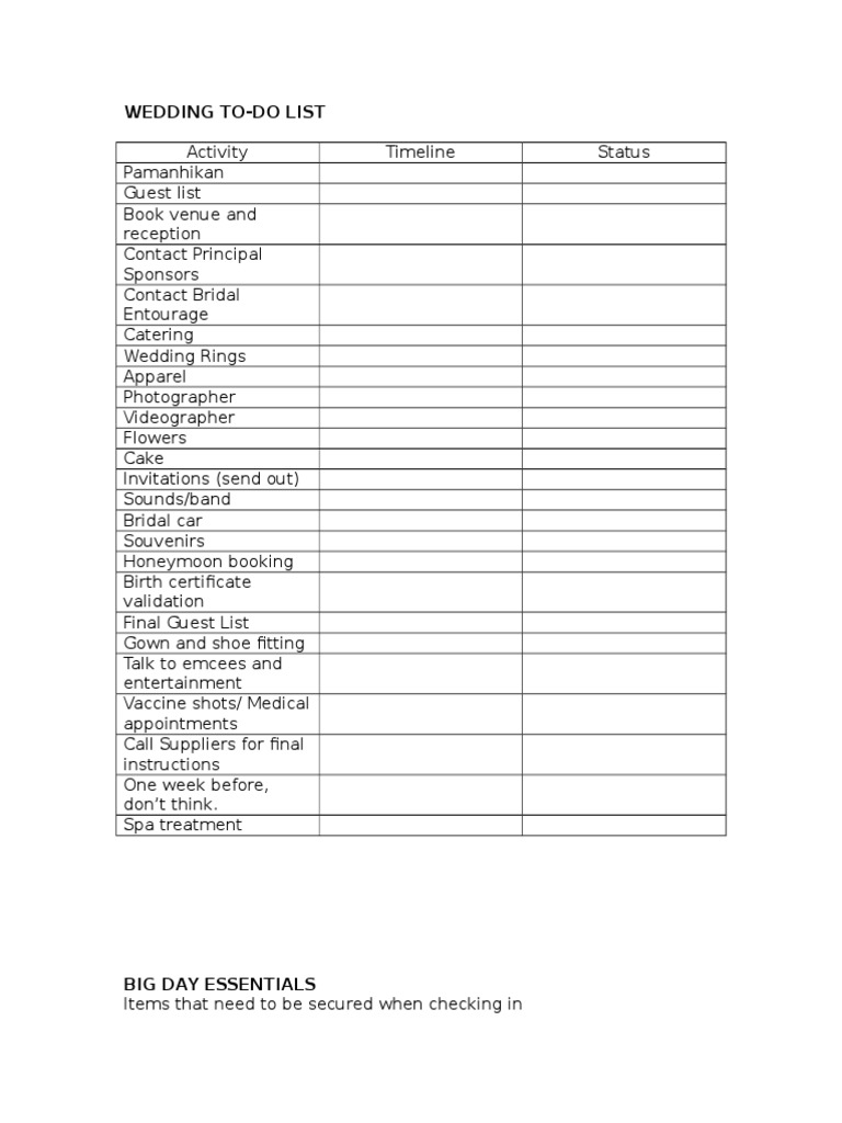 Wedding Checklist | PDF
