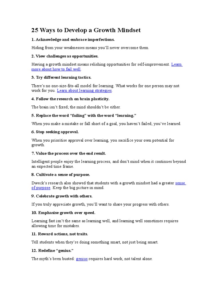 25 Ways To Develop A Growth Mindset | PDF | Mindset | Behavior Modification