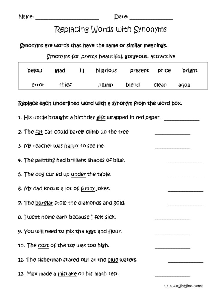 Replacing-Words-with-Synonyms-Worksheet Two | PDF | Language Arts ...