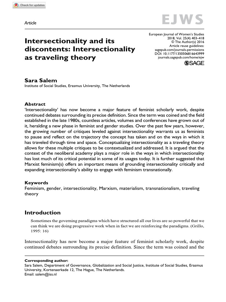 Salem - INtersectionality and Its Discontents (2018) PDF | PDF | Intersectionality | Feminism