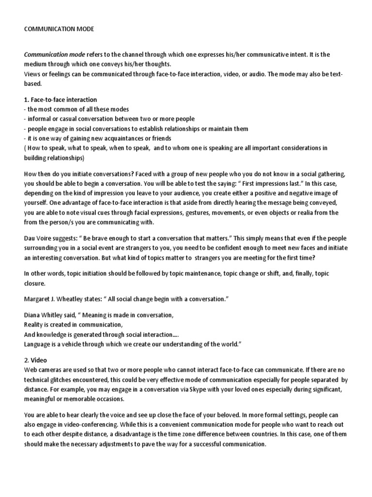 COMMUNICATION MODE - Handouts | PDF | Conversation | Accent ...