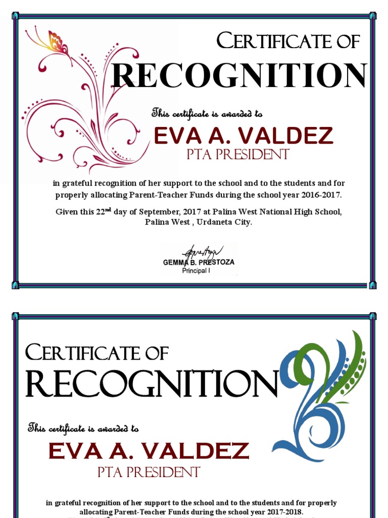 Certificate For PTA | PDF