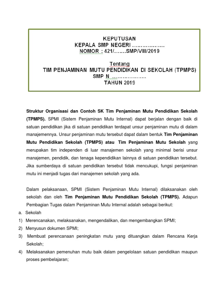 Struktur Organisasi Dan Contoh SK Tim Penjaminan Mutu Pendidikan ...