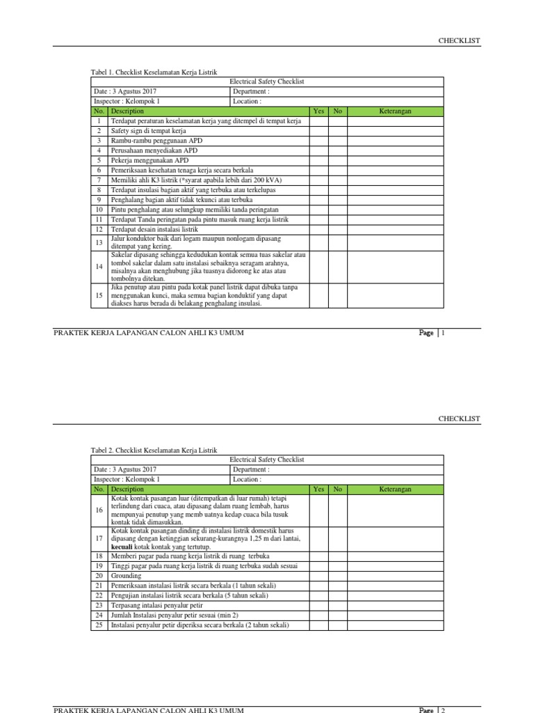 Checklist OJT Kel. 1 | PDF