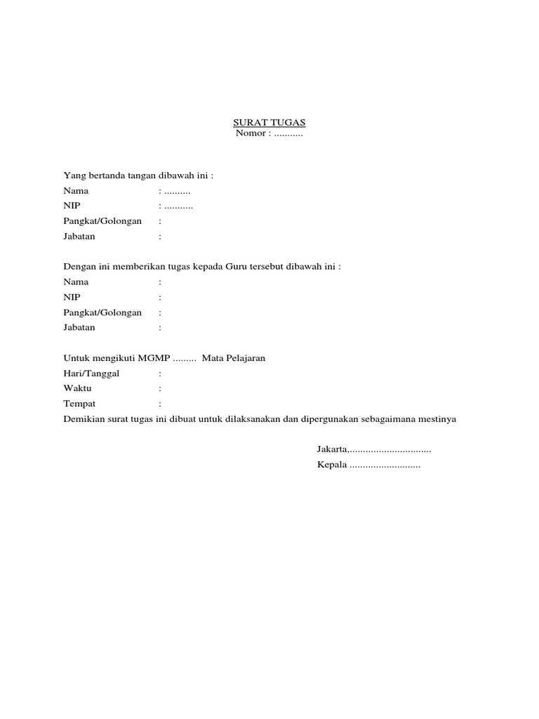 Contoh Surat Tugas MGMP Guru | PDF