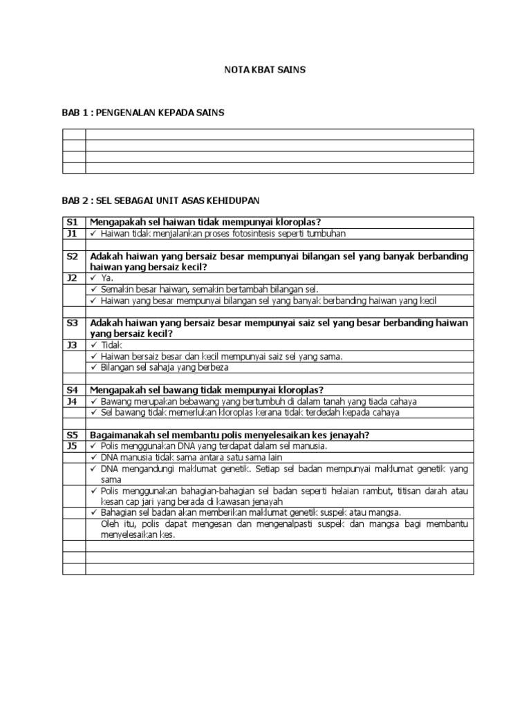 Nota Kbat Sains T1-T3 | PDF