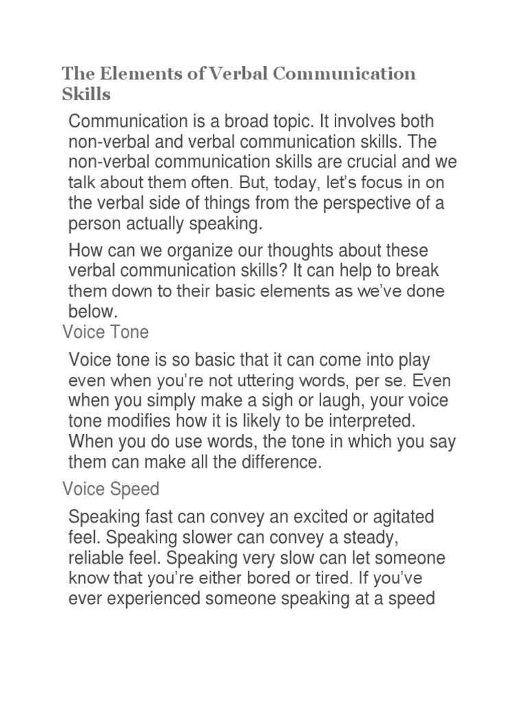The Elements of Verbal Communication Skills | PDF | Nonverbal ...
