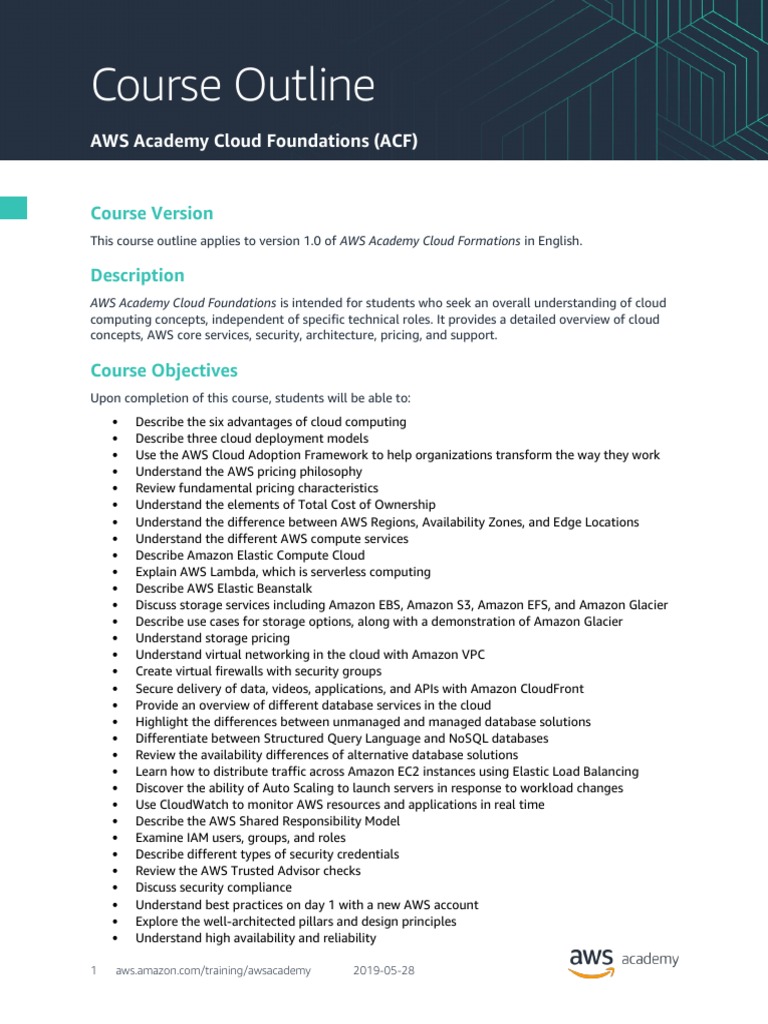 AWS Academy Cloud Foundations Course Outline | PDF | Cloud Computing ...