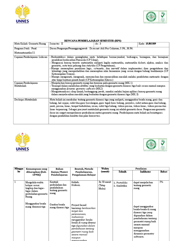 RPS Geometri-Ruang Adi-Nur-Cahyono Blended-Learning Lengkap | PDF