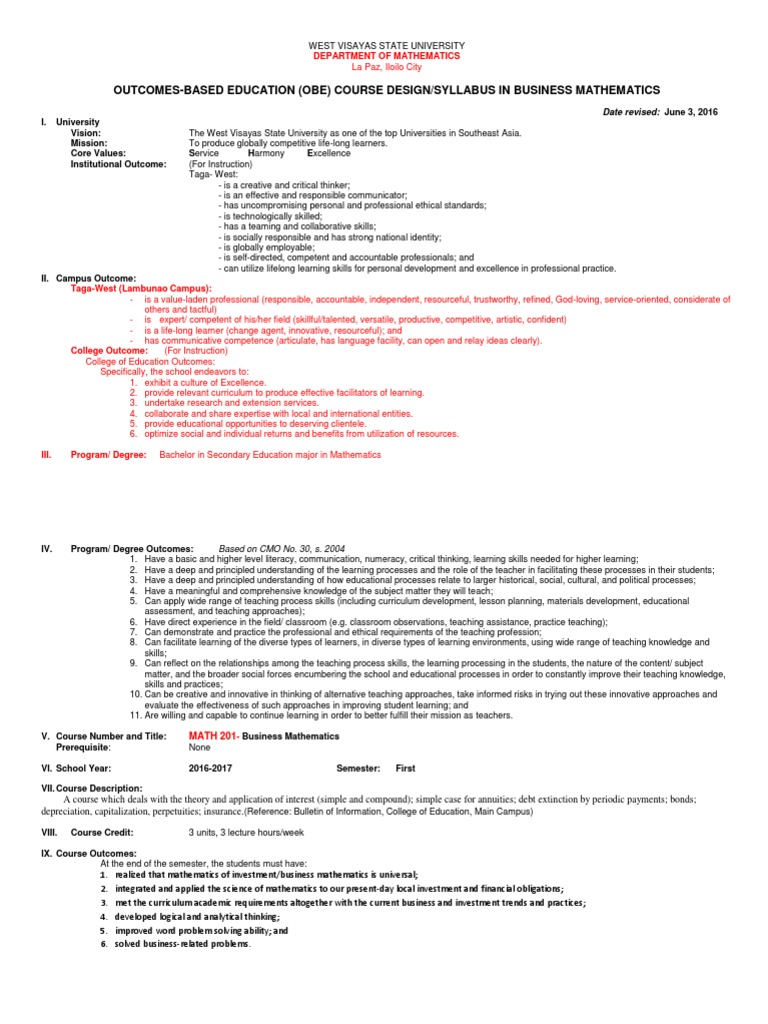 Business Mathematics (OBE) | PDF | Curriculum | Interest
