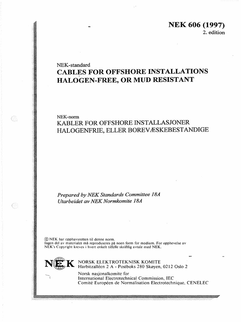 NEK-606-Cable Standard | PDF | Insulator (Electricity) | Wire