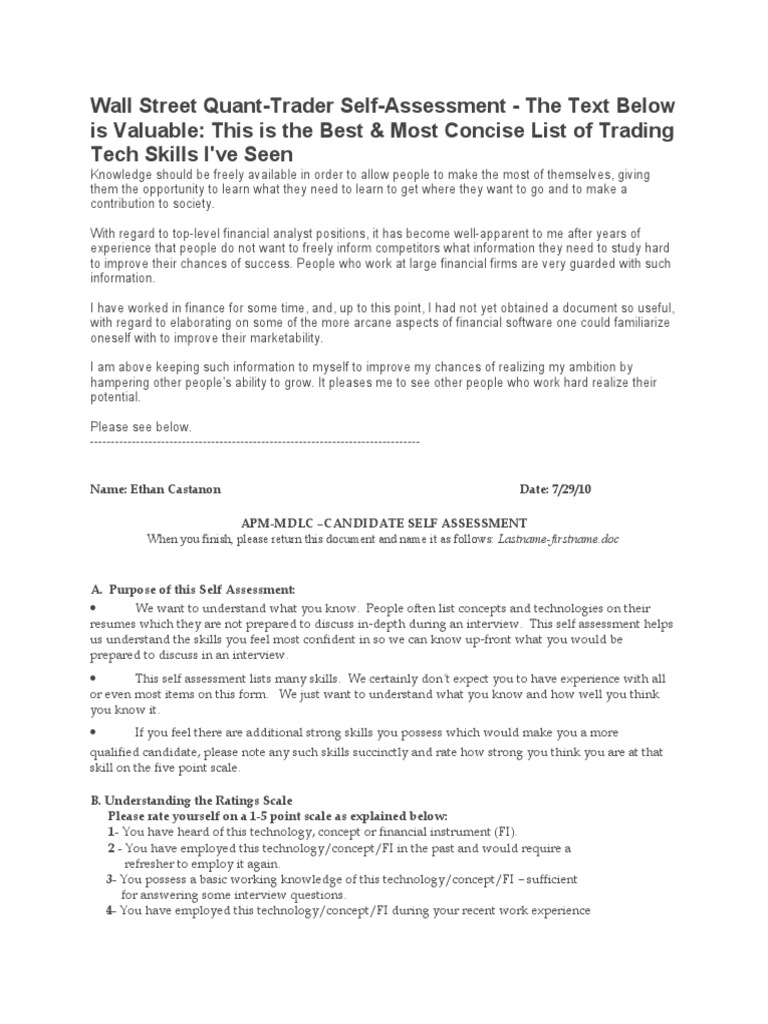 Wall Street Quant - Self-Assessment | PDF | Computing