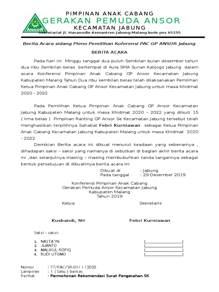 1.pengajuan SK PAC GP ANSOR Jabung | PDF