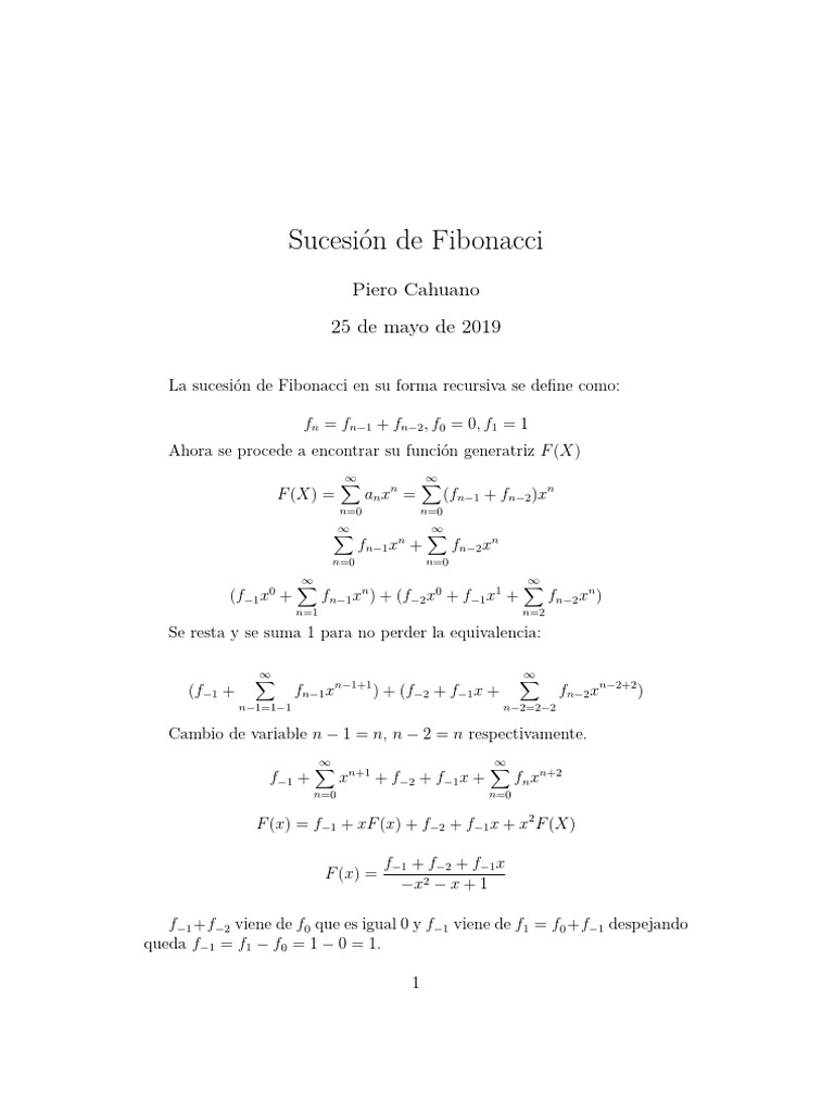 Formula Explicita de La Sucesion de Fibonacci PDF | PDF | Análisis ...