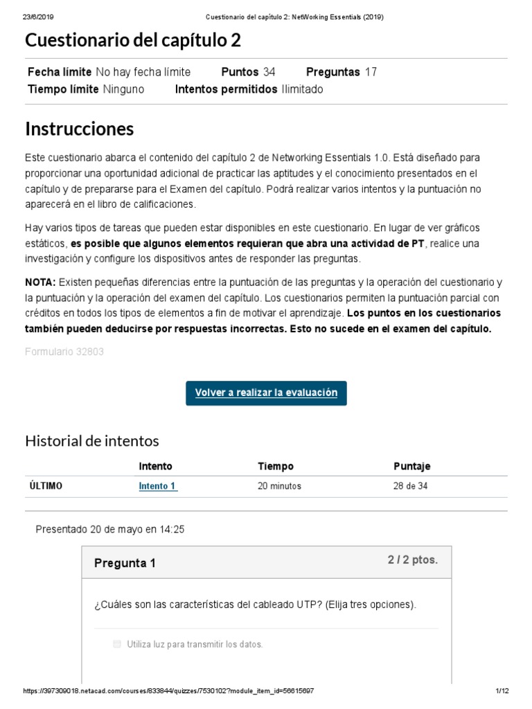 Cuestionario Del Capítulo 2 - NetWorking Essentials (2019) | PDF | Dirección IP | Red de ...