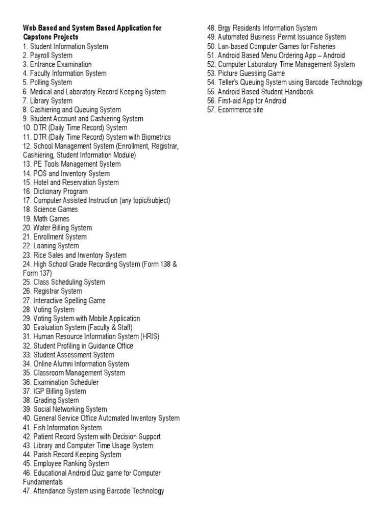 Capstone Project and Thesis Titles | PDF | Web Application | Educational Technology