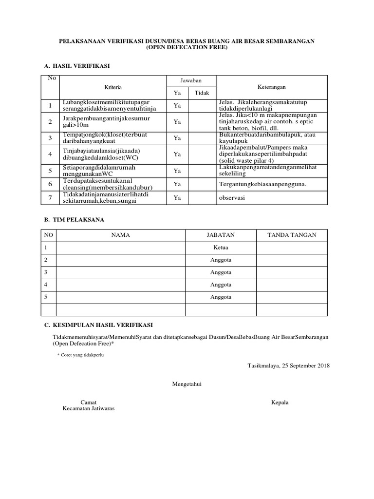 Form Verifikasi Desa Odf | PDF