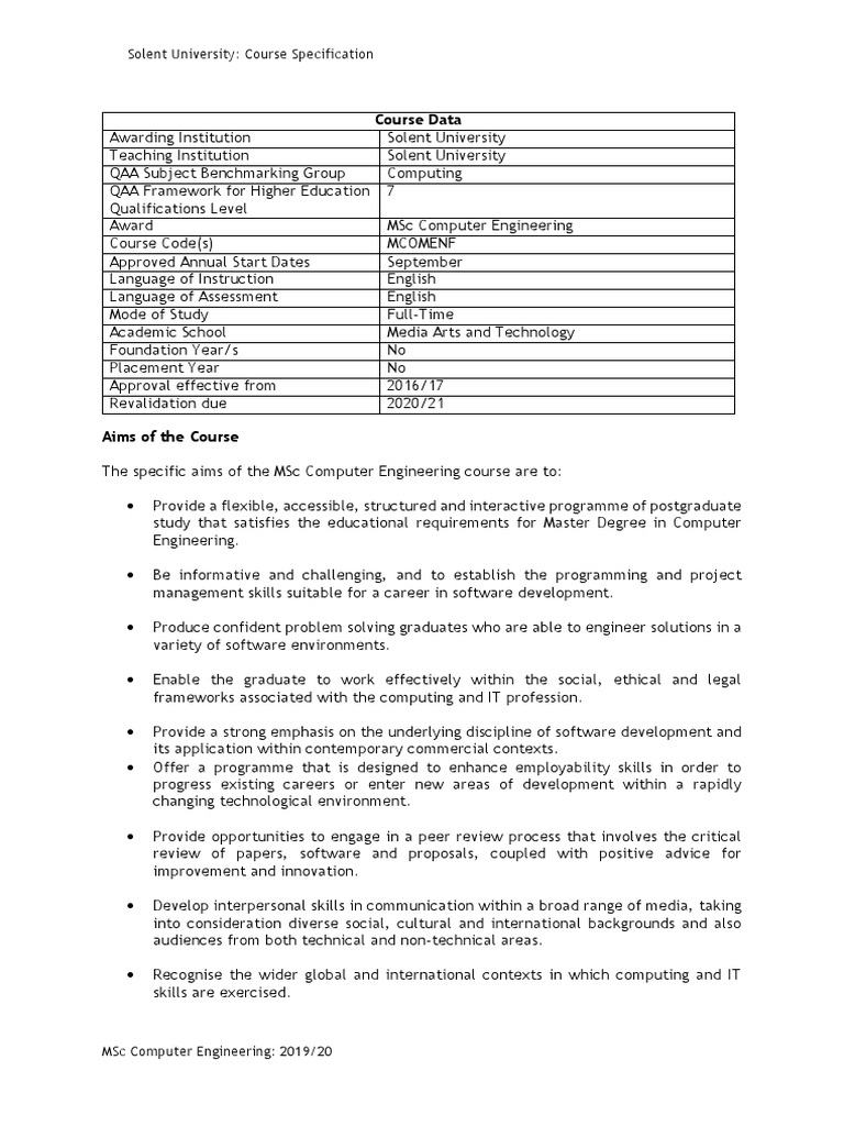 MCOMENF MSC Computer Engineering 2019 | PDF | Master's Degree ...