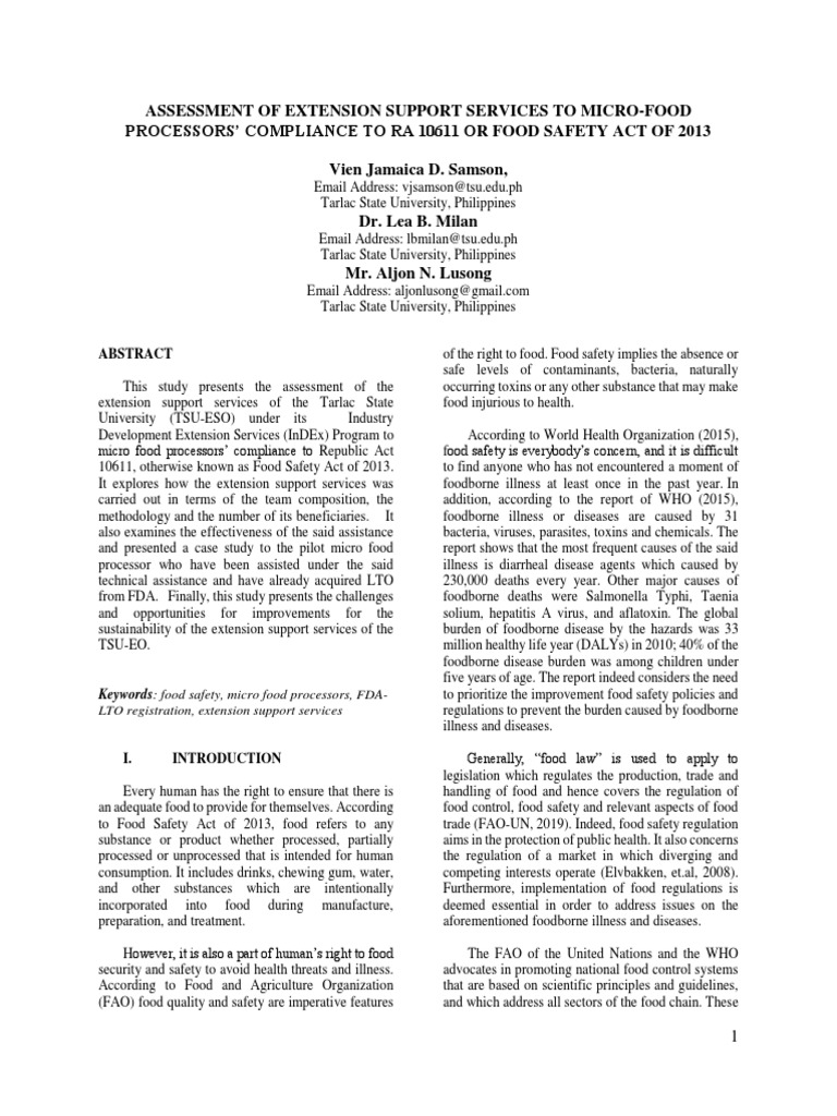 Samson Milan Lusong | PDF | Food Safety | Foods